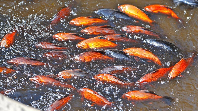 A Group of Many Fish Swimming in a Pond Together, AI Stock Image ...
