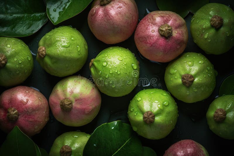 Group of Many Guavas with Seamless Background, Waterdrops, Close of ...