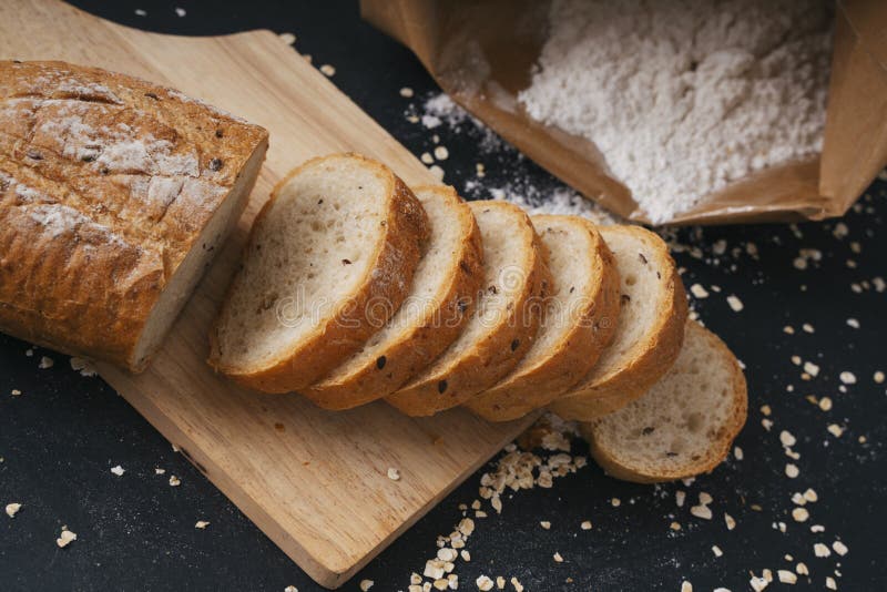 Group of Many Type of Bread on a Plate. Top View Stock Photo - Image of ...