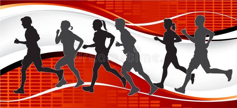 Group of Marathon Runners on Abstract Background. Stock Vector ...