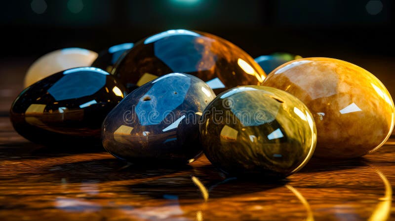 Group of Marbles Sitting on Top of Wooden Table Next To Each Other Stock Illustration ...