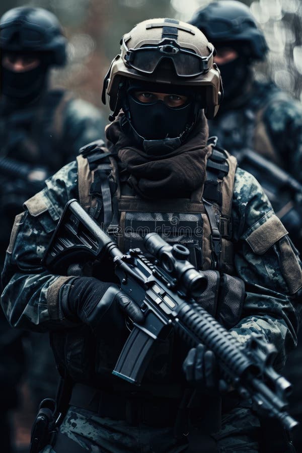 Masked Men on a Covert Mission in the Dense Forest Stock Image - Image ...