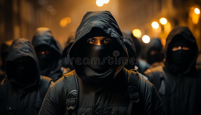 A Group of Masked Men Work Outdoors, Terrorizing the City Generated by ...