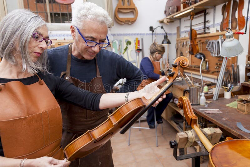 Group of Mature Violin Maker in Pose Stock Photo - Image of handmade ...