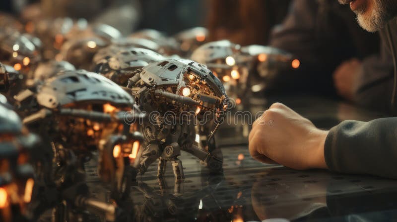 Group of Mechanic Engineers Repairing Small Robots in the Workshop at ...