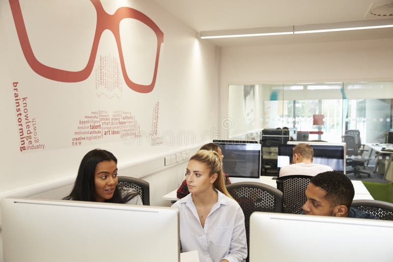 Group of Media Students Collaborating on Project Stock Image - Image of ...