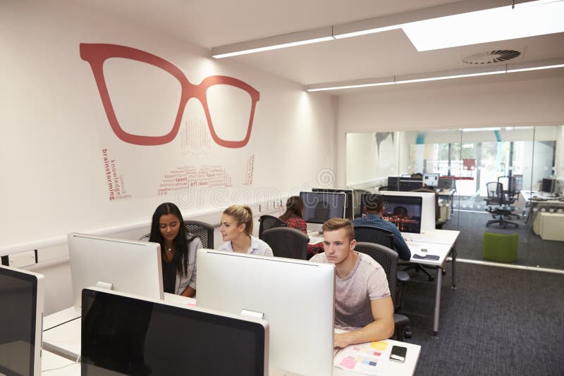 Group of Media Students Collaborating on Project Stock Image - Image of ...