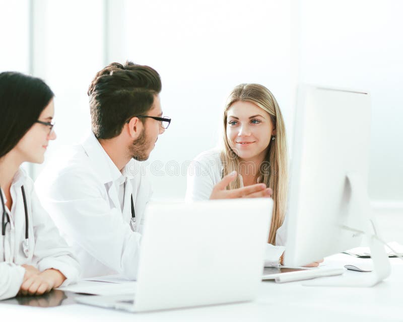 Group of Medical Experts Discussing Online Information. Stock Image ...