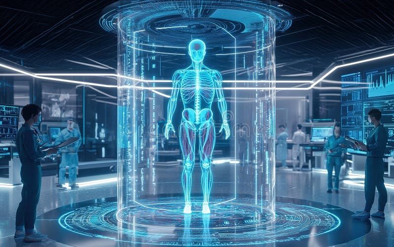 Advanced Holographic Medical Technology Showcasing a Human Skeletal ...