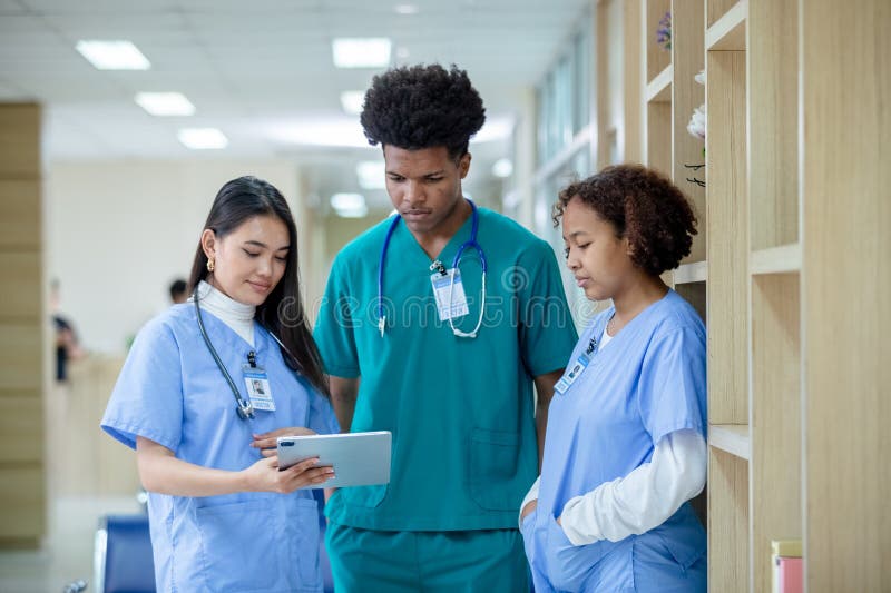 Group of Medical Student Holding Book Walking Front Classroom in ...