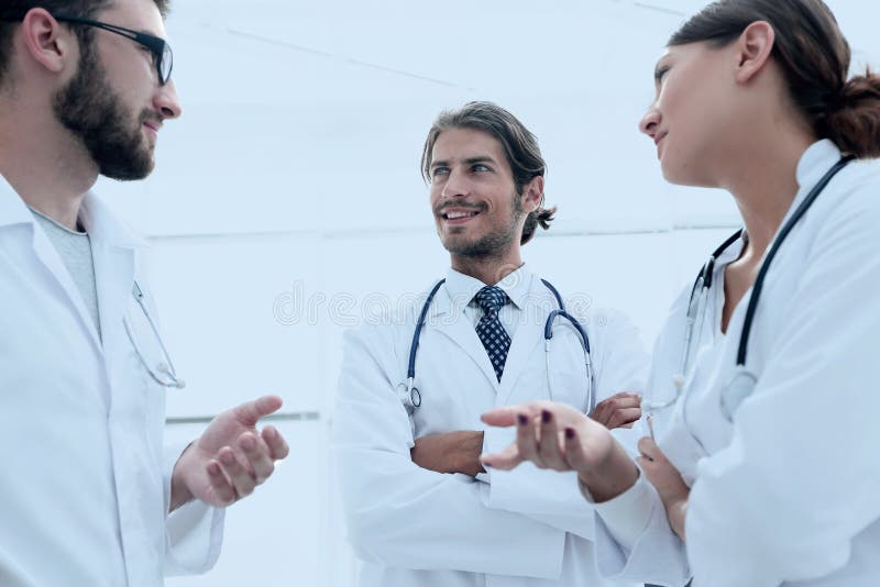 Group of Medicine Doctors Talking during Conference, Bottom View Stock ...
