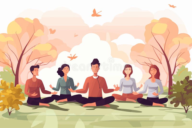 Group Meditation Session in a Serene Park Setting Isolated Vector Style ...