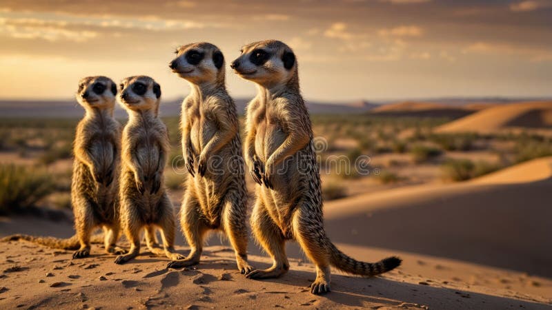 A Group of Meerkats Standing Together in a Desert Landscape during ...