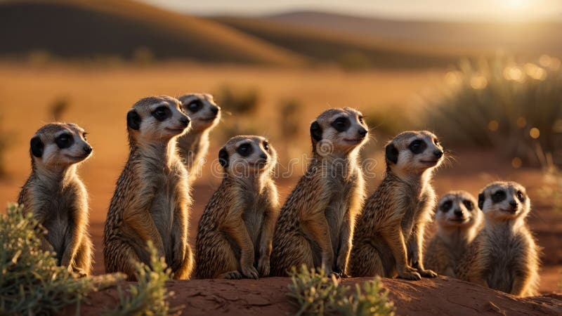 Majestic Meerkat Family at Sunset in the African Savanna Stock ...
