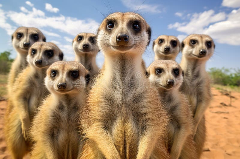 Group of Meerkats Standing Upright and Looking. Generative AI Stock ...
