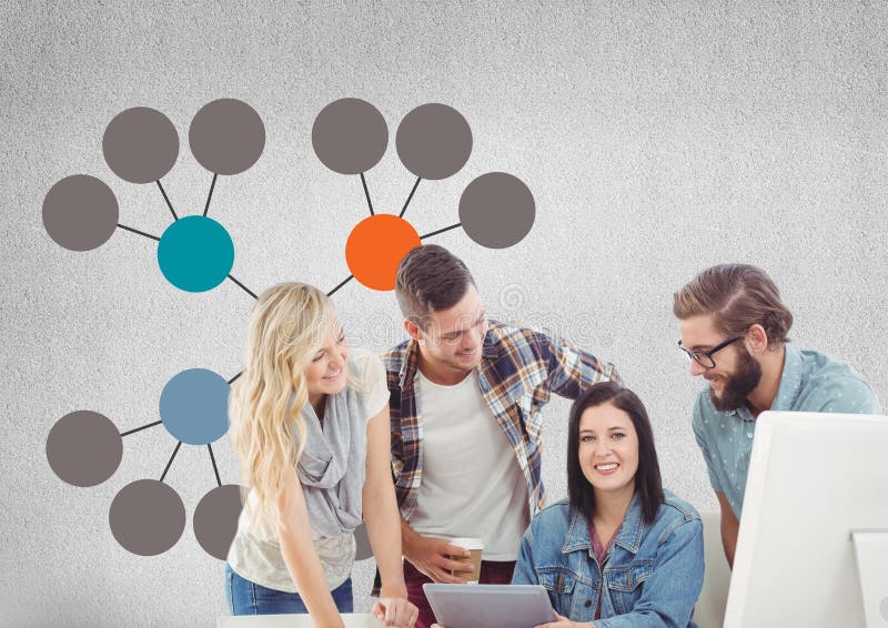 Group Meeting with Mind Map and Computer Stock Image - Image of ...