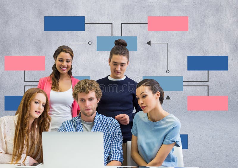 Group Meeting With Mind Map And Computer Stock Image - Image of dressed ...