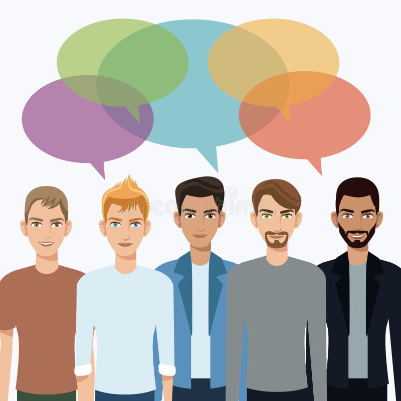 Group Men Communication Dialog Bubble Speech Stock Vector ...