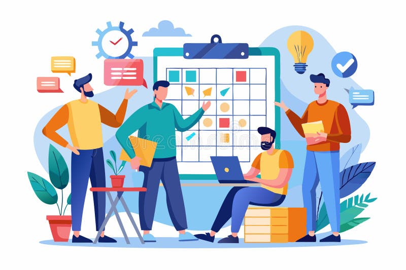 A Group of Men Discuss and Strategize Work Schedules Using a Visual ...