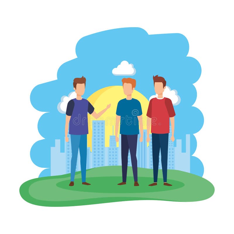 Group of men in the field stock vector. Illustration of group - 137071402