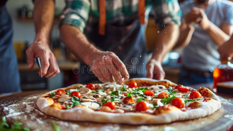 A Group of Men Learning How To Make Homemade Pizza from Scratch Each ...