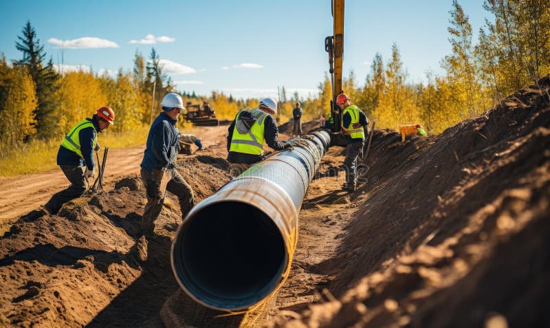 Group of Men Observing Giant Pipe Stock Illustration - Illustration of ...