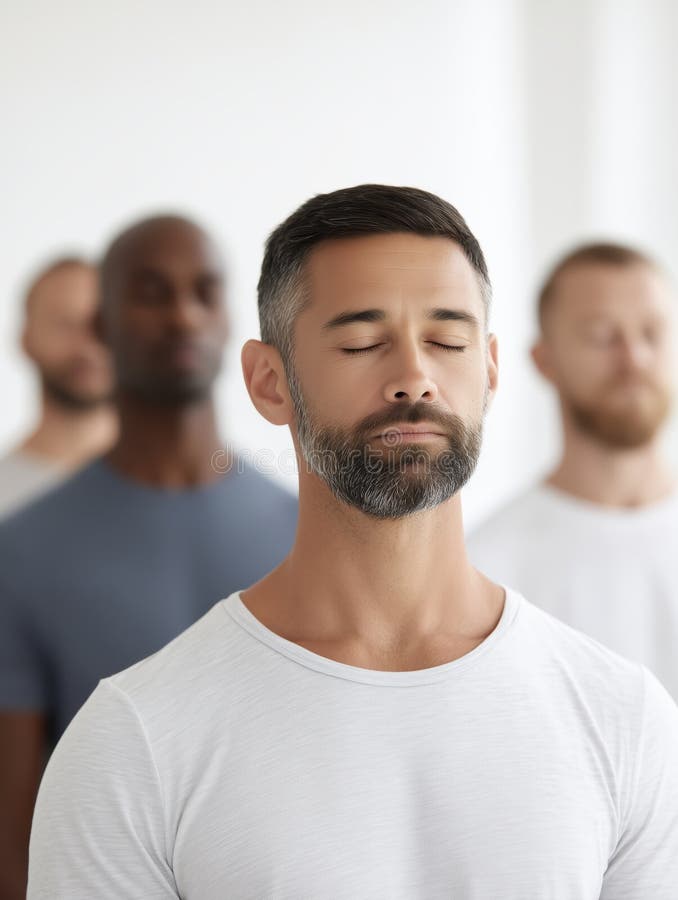 Group of Men Practicing Mindfulness Meditation in a Serene Indoor ...