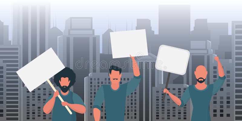 A Group of Men Protest with Banners. the Concept of Citizens Strikes ...