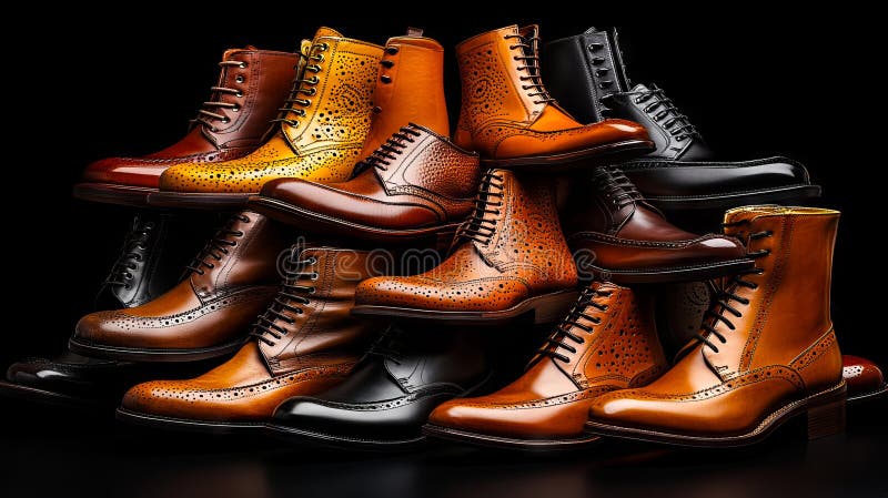 A Group of Men S Boots Stacked on Top of Each Other Stock Photo - Image ...