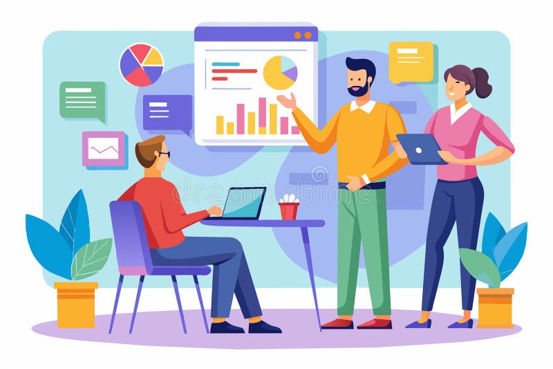 A Group of Men Share Analysis Data with Colleagues in a Contemporary ...