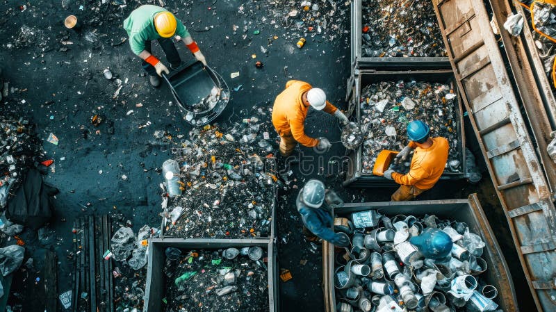 Group of Men Standing Around a Pile of Trash at Garbage Processing ...