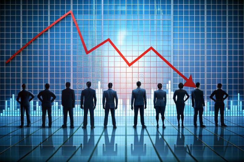 A Group of Men are Standing in Front of a Graph that Shows a Downward ...