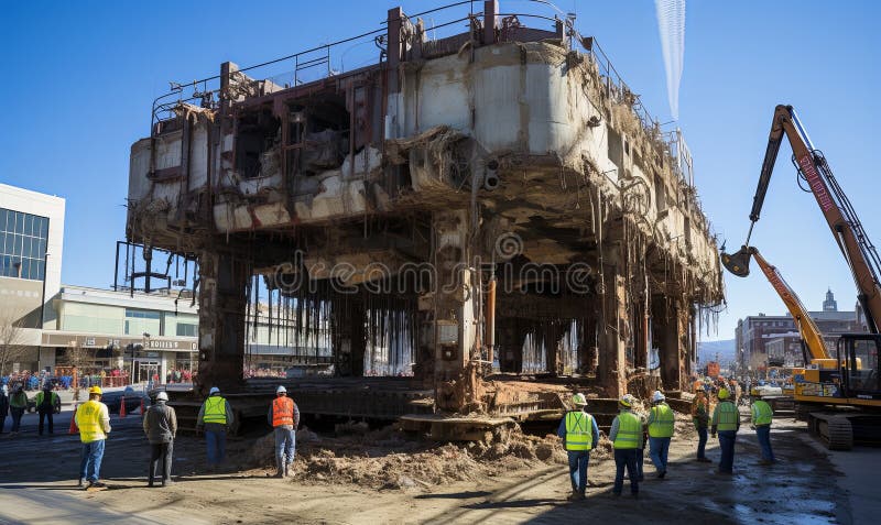 Group of Men Standing in Front of Large Building Stock Photo - Image of ...
