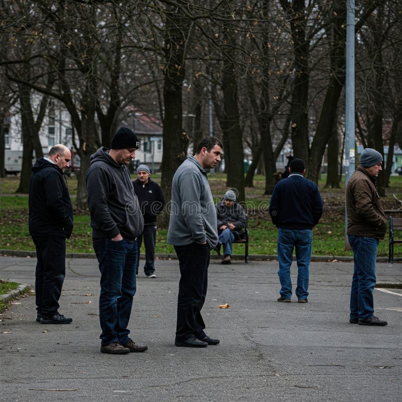 A Group of Men Stands Silently in a Park, Visualizing Alienation and ...