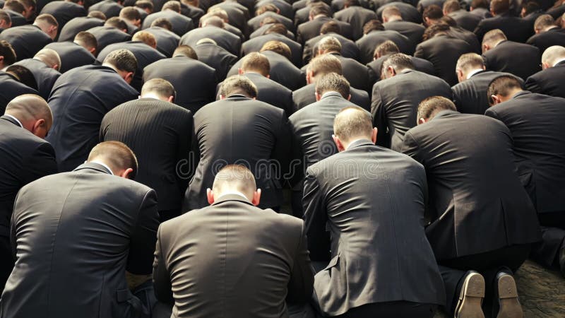A Group of Men in Suits Kneel in Prayer, Demonstrating Devotion and ...