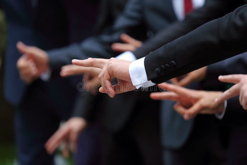 Group of Men in Suits Show Different Hand Gestures Stock Image - Image ...