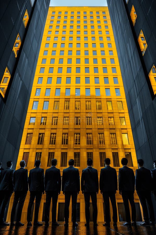 A Group of Men in Suits Standing Outside a Tall Building, AI Stock ...