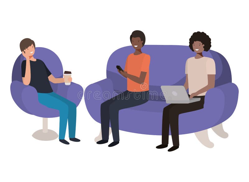 Group of Men Using Technology Devices Stock Vector - Illustration of ...