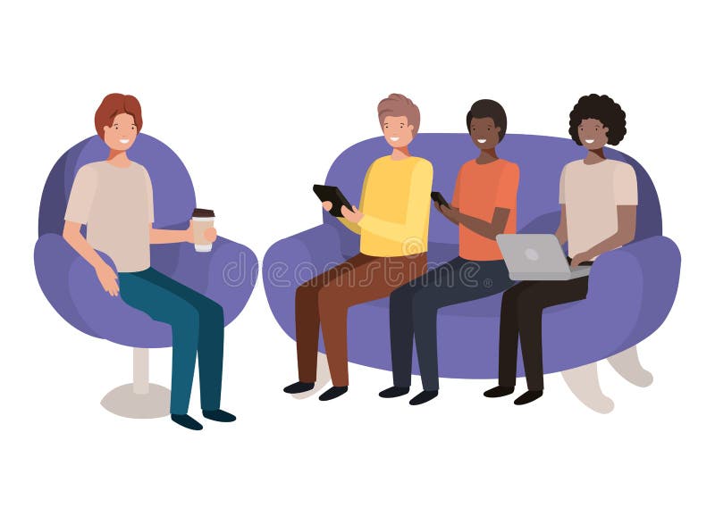 Group of Men Using Technology Devices Stock Vector - Illustration of ...