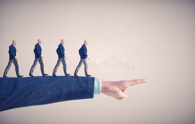 Group of Men Walks on a Hand Pointing Forward Stock Image - Image of ...
