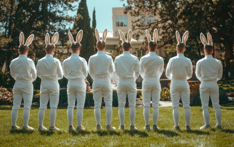 A Group of Men Wearing Bunny Ears Celebrates Easter in a Fun and ...