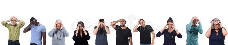 Group of Men and Women with Headache Stock Photo - Image of interracial ...