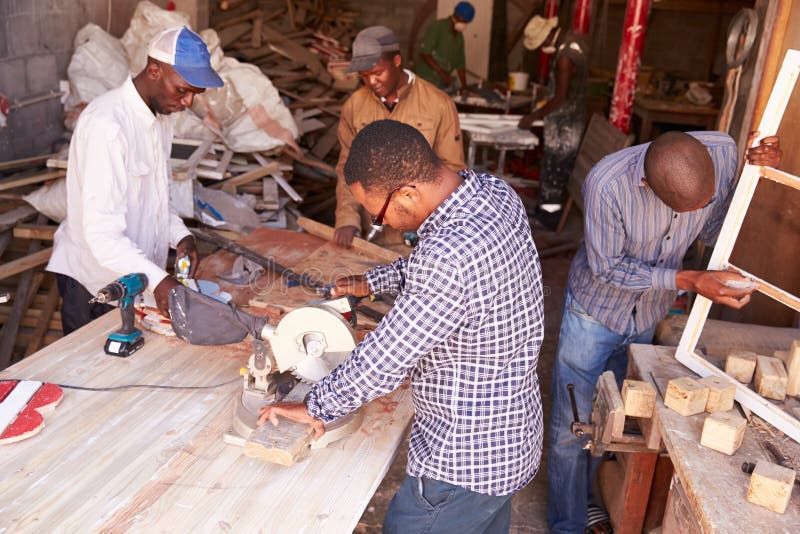 Group of Men at Work in a Carpentry Workshop, South Africa Stock Image ...