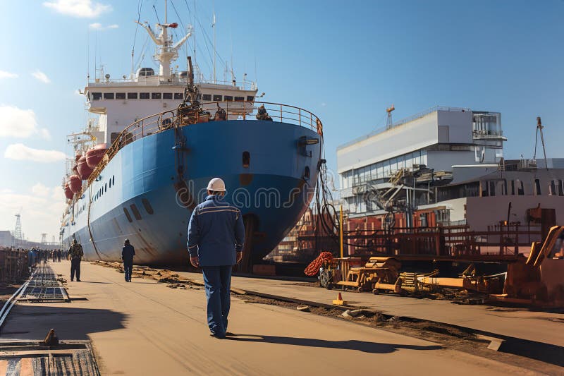 A Group of Men Working on a Dock Next To a Large Ship in Ship Repair ...