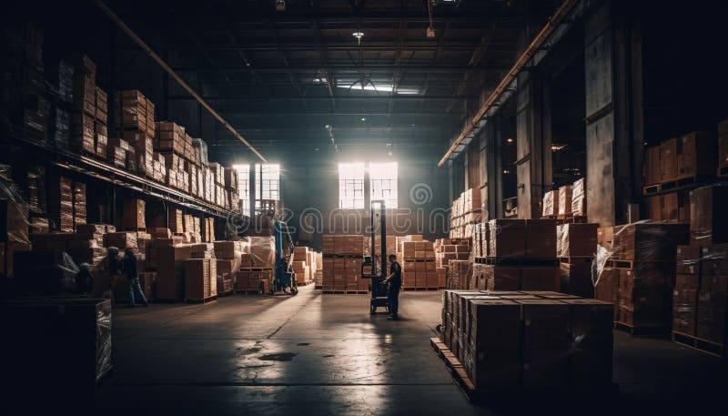 A Group of Men Working Inside a Large Warehouse Factory Generated by AI ...