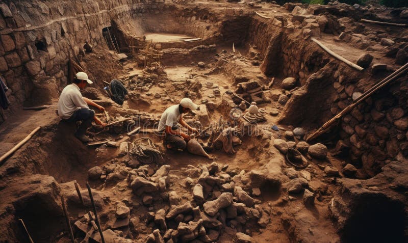Group of Men Working on Large Excavation Stock Illustration ...
