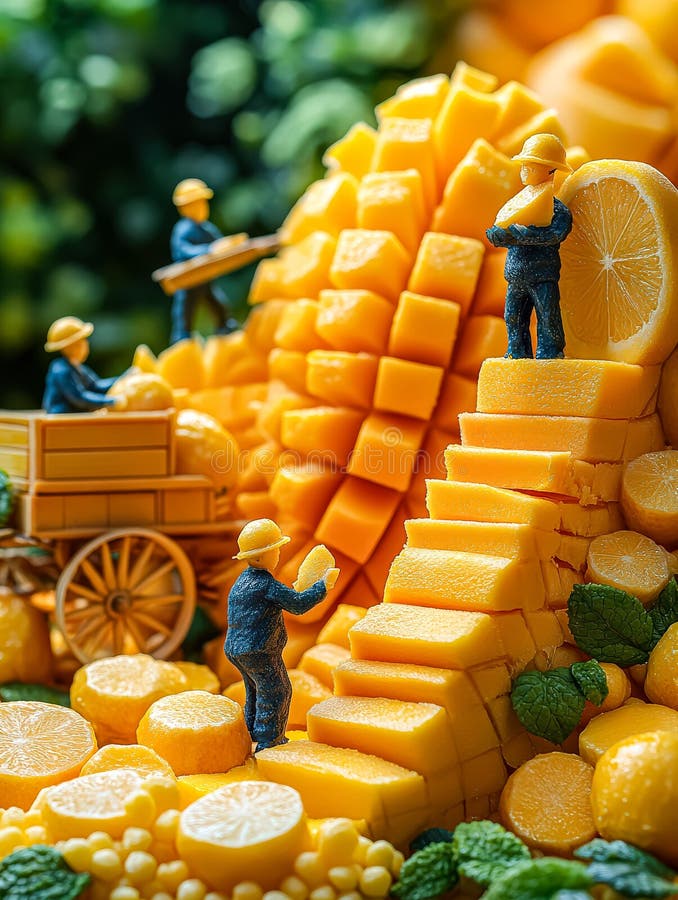 Group of Men are Working on a Large Fruit Sculpture Stock Photo - Image ...