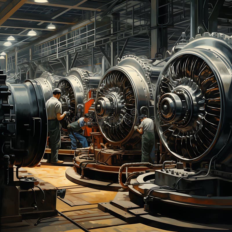 A Group of Men Working on Large Machines Stock Illustration ...