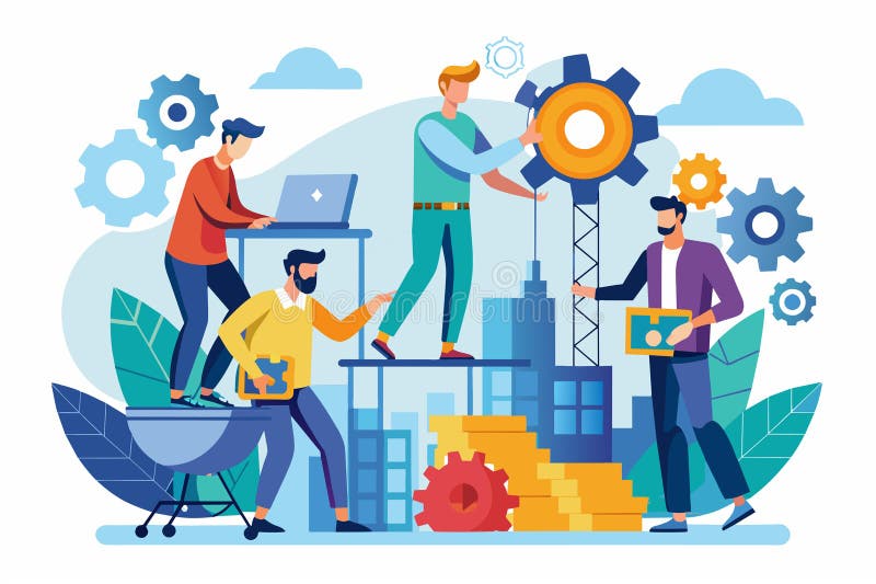 A Group of Men is Working Together Using Tools and Technology in a ...