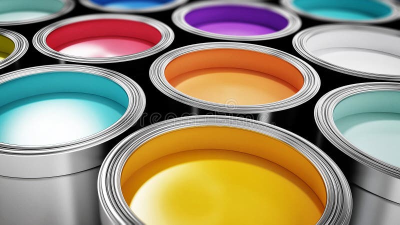 Group of Metal Paint Cans with Vibrant Colors. 3D Illustration Stock ...